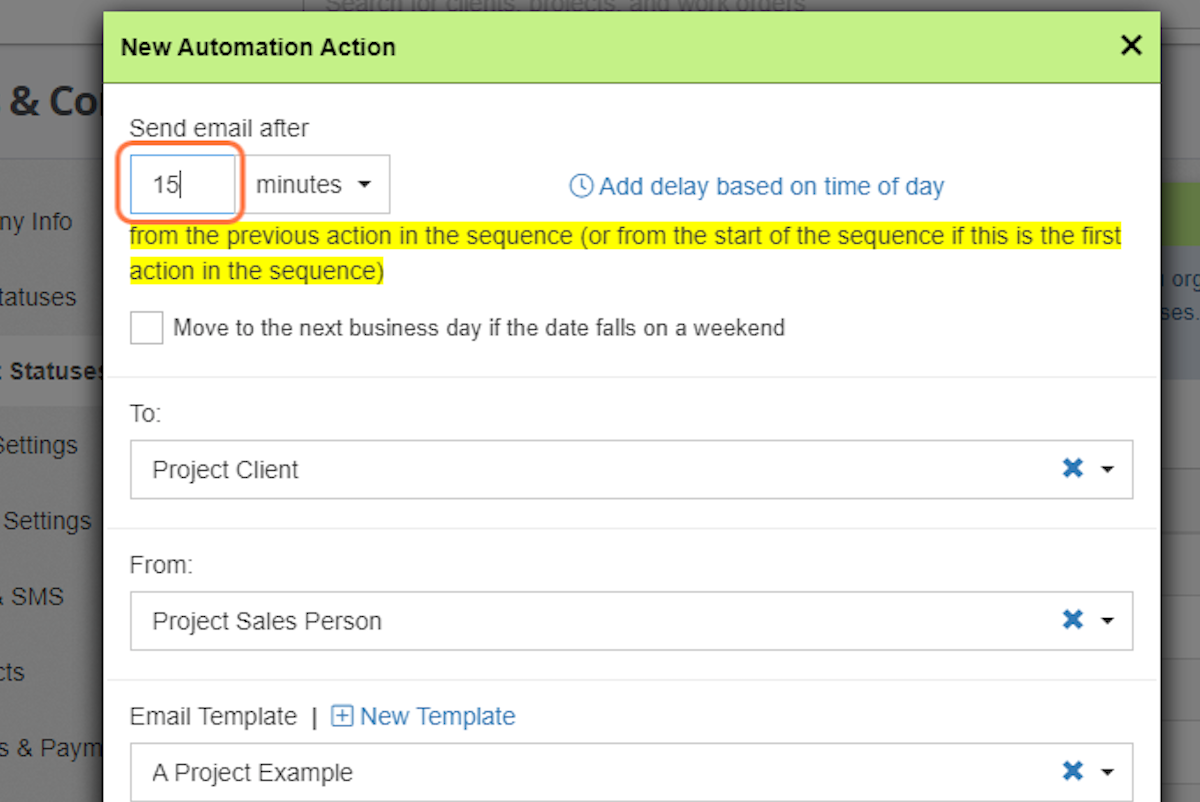 Adding Automations to Project Statuses